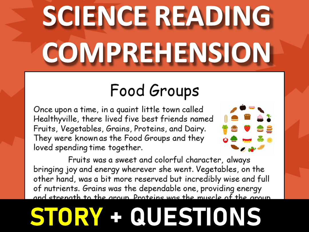 Food Groups Reading Science Story Comprehension Questions Worksheet ...