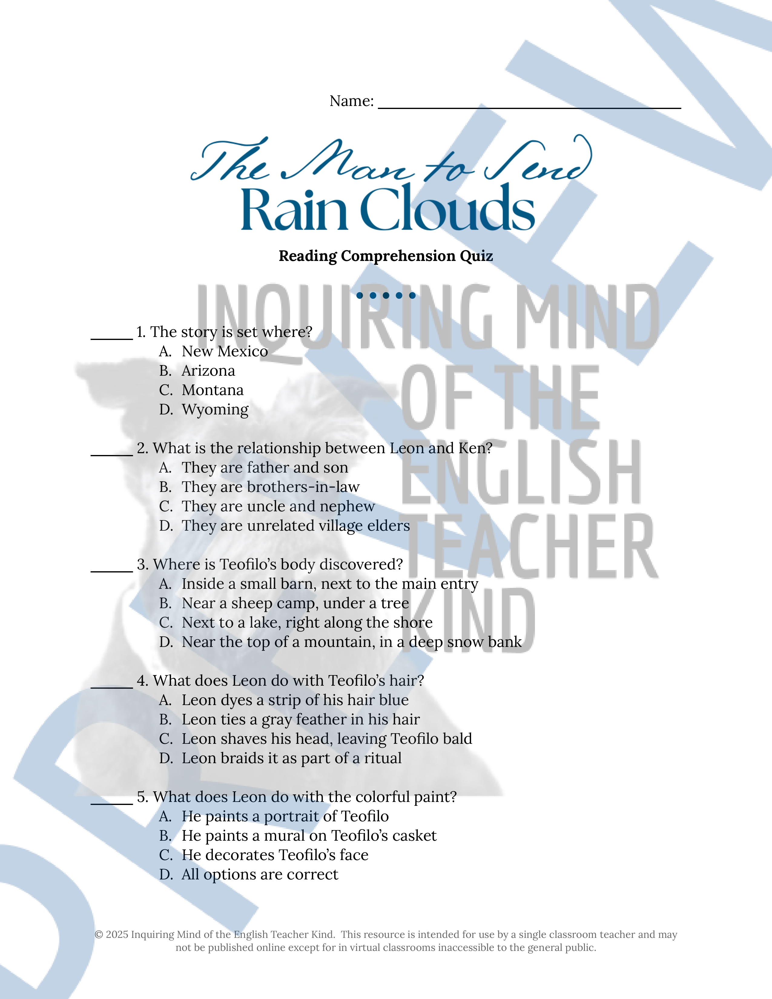 "The Man to Send Rain Clouds" by Leslie Marmon Silko Quiz and Answer ...