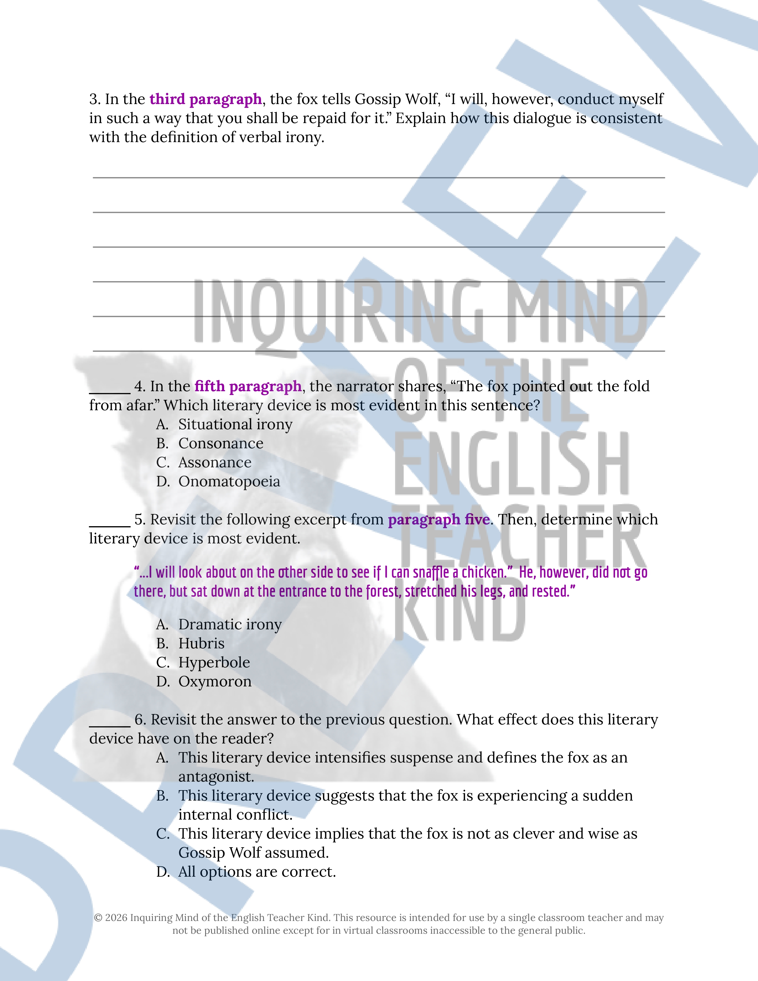 "Gossip Wolf and the Fox" Close Reading Analysis Worksheet | Grimm's ...