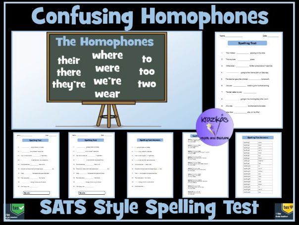 Homophones: SATS Style Spelling Test | Teaching Resources