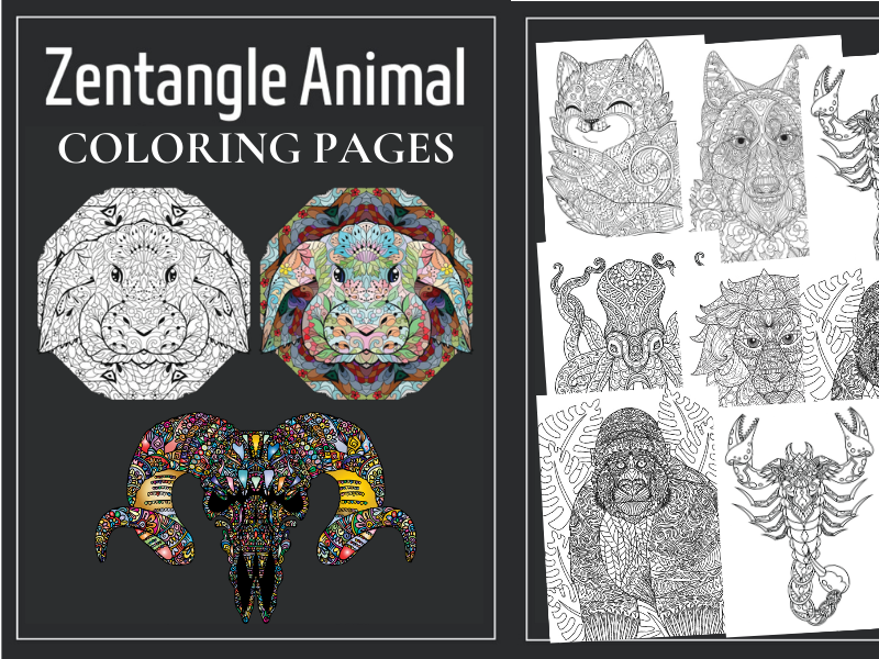 Zentangle Animal Coloring Pages: Printable Intricate Designs for ...