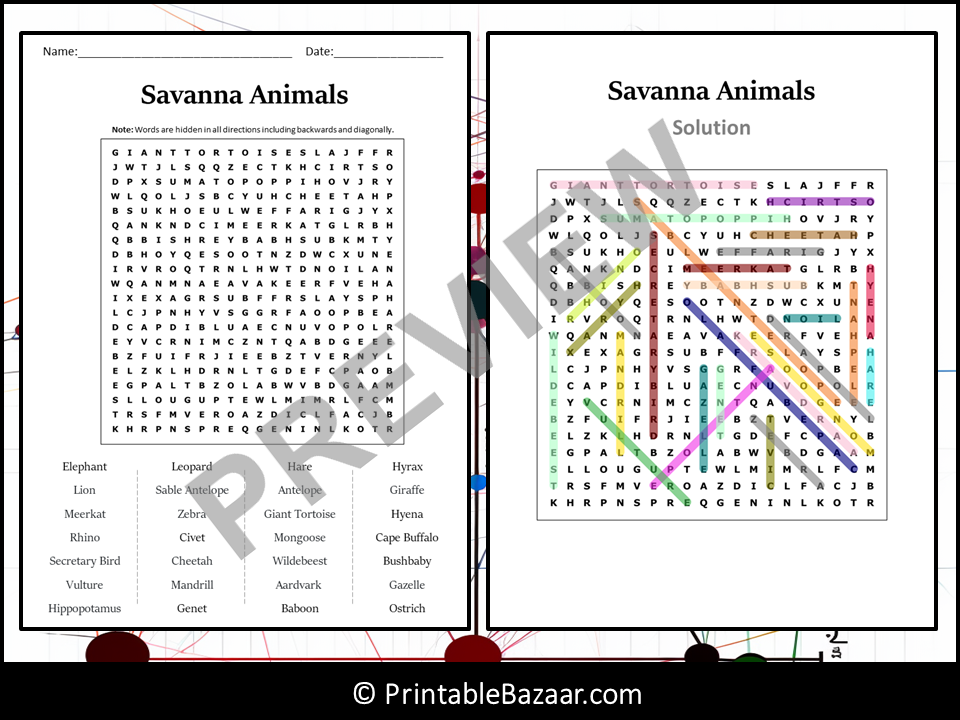 Savanna Animals Word Search Puzzle Worksheet Activity | Teaching Resources