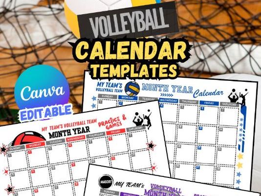Volleyball Season Calendar Template | Editable Practice & Game Schedule ...