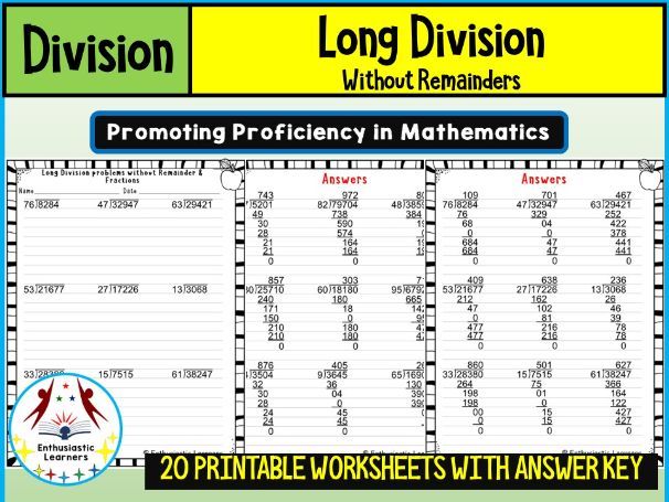 Long Division without Remainders Worksheets Math Problems | Teaching ...