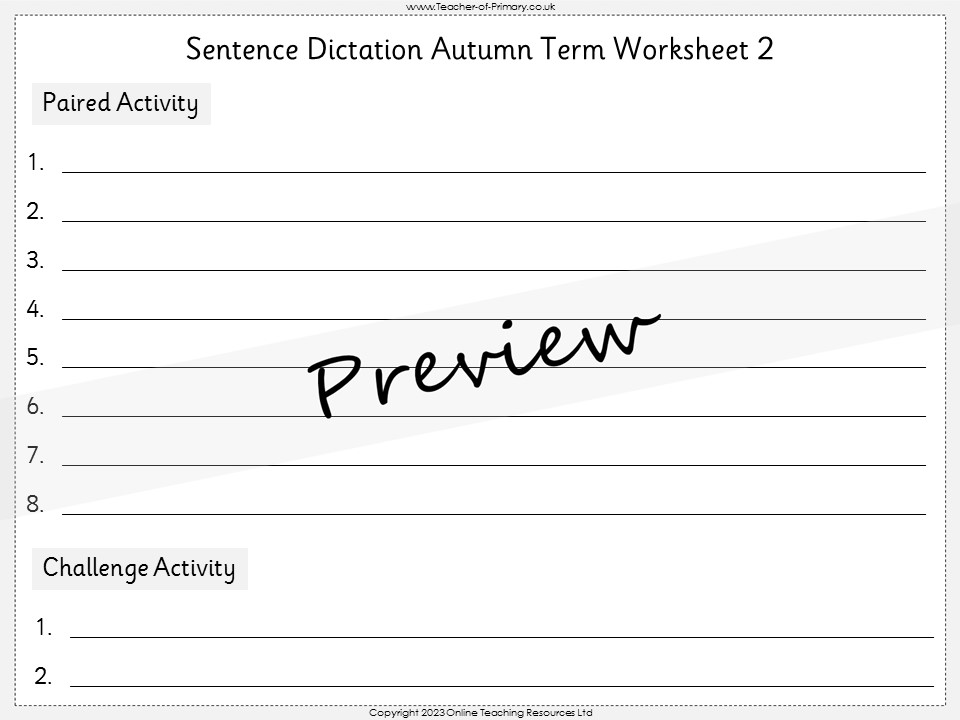 Sentence Dictation 1 Year 1 Teaching Resources