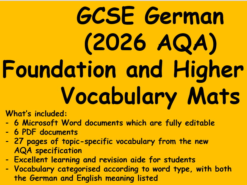 GCSE German (2026 AQA) Foundation and Higher Vocabulary Mats | Teaching ...