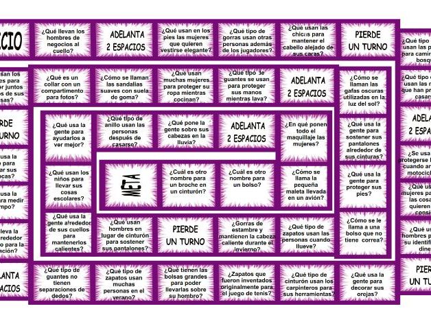 Clothing Accessories, Footwear, and Jewelry Spanish 4 Worksheet-2 Game ...