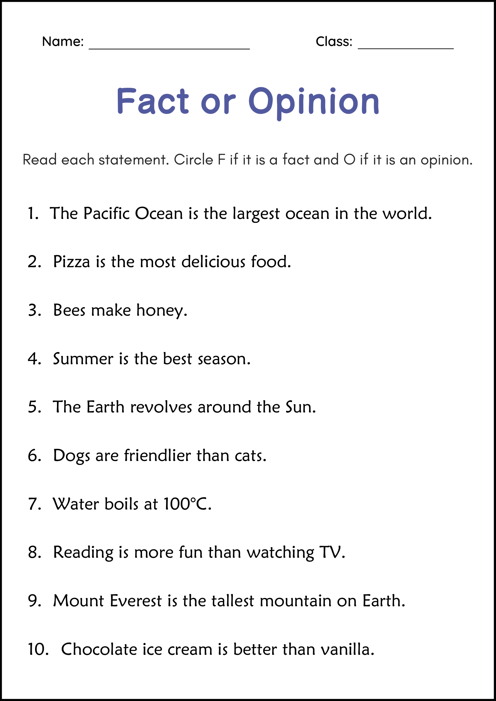 Opinion Writing and Fact or Opinion Worksheets - Fact vs Opinion ...