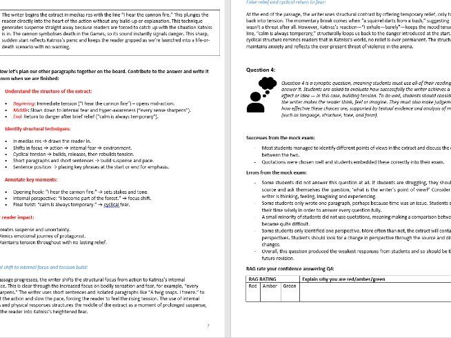 AQA Language Paper 1 Post-Mock Booklet | Teaching Resources
