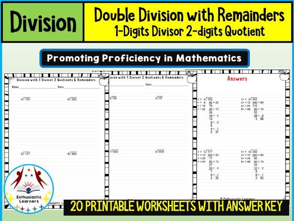 Double Division with Remainder – 1-Digit Divisor & 2-Digit Quotient ...