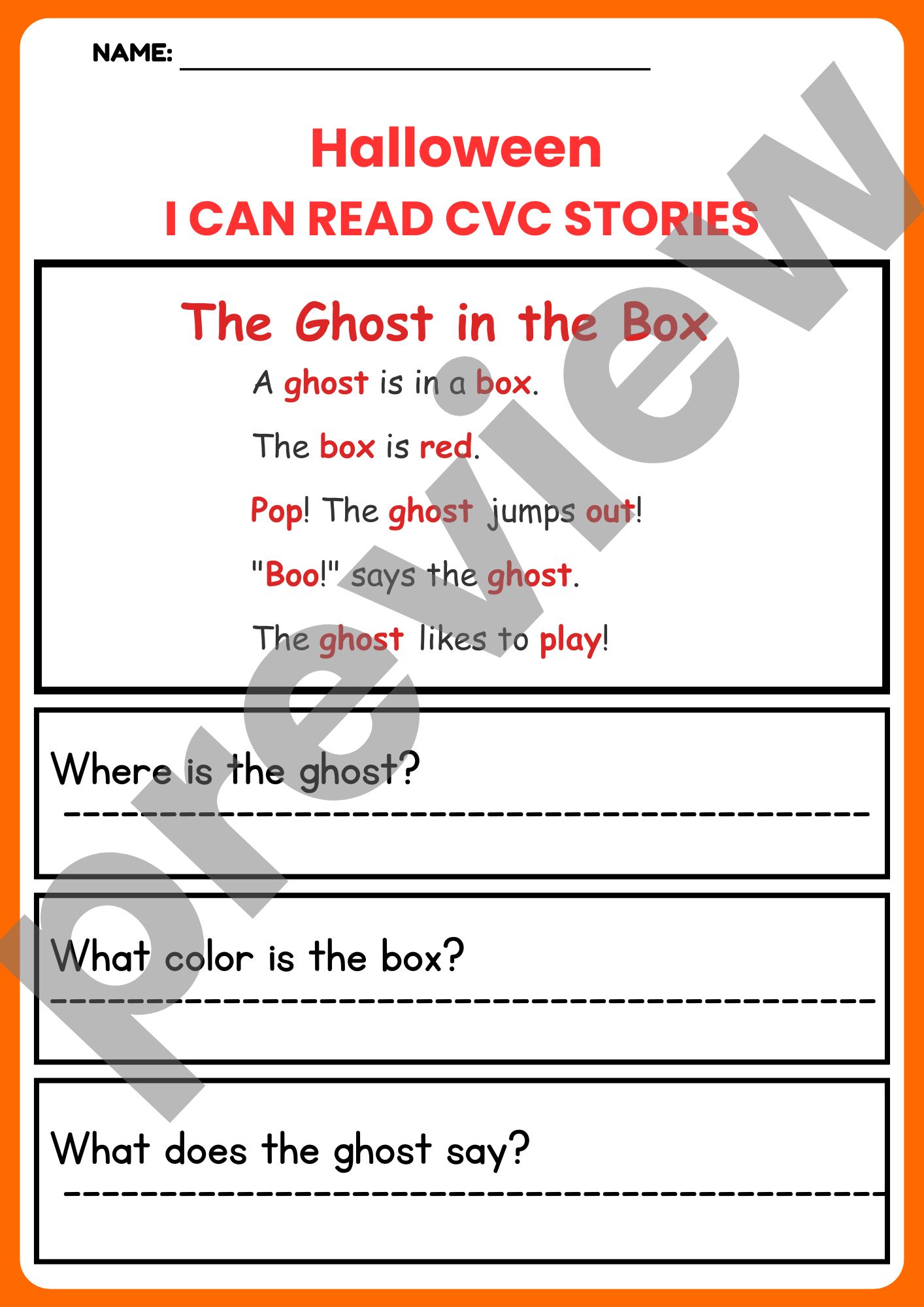Halloween CVC Decodable Short Stories worksheets with Comprehension ...