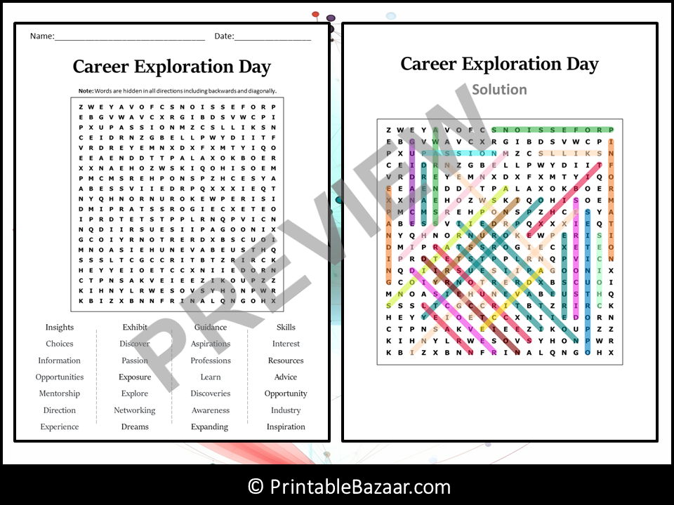 Career Exploration Day Word Search Puzzle Worksheet Activity | Teaching ...