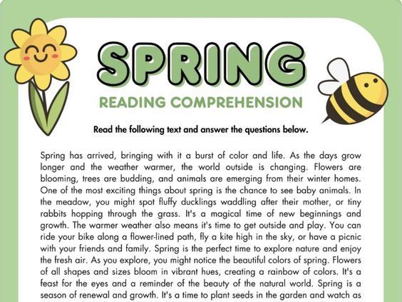 Reading Comprehension: spring | Teaching Resources