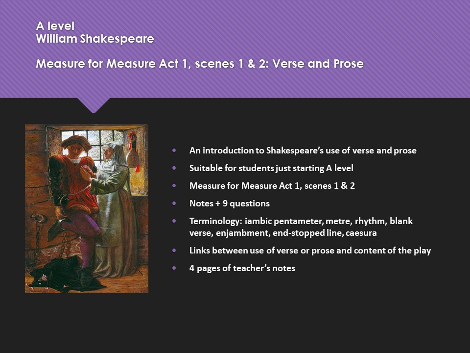 Measure for Measure Act 1, Scenes 1 & 2: Verse and Prose | Teaching ...