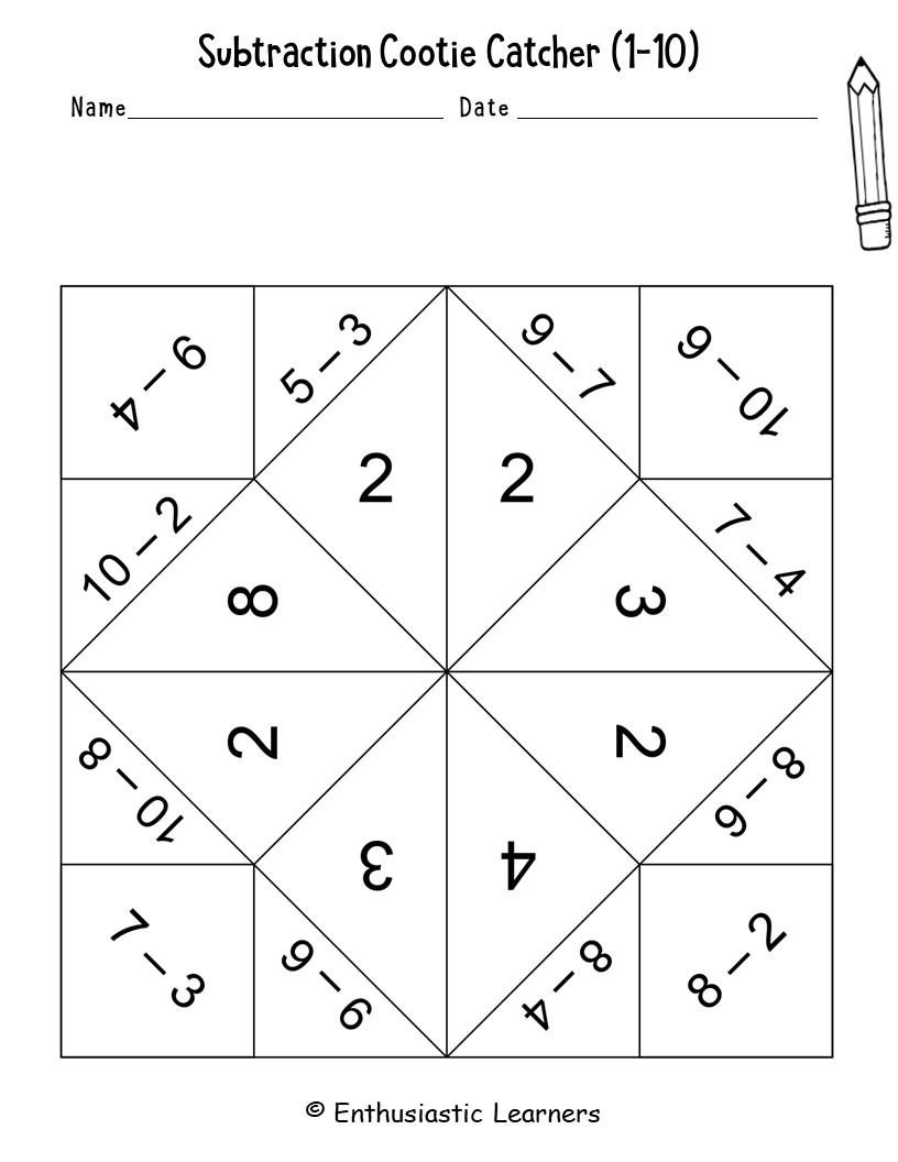 Subtraction Cootie Catcher (1–10) – Games Fun Activity | Teaching Resources