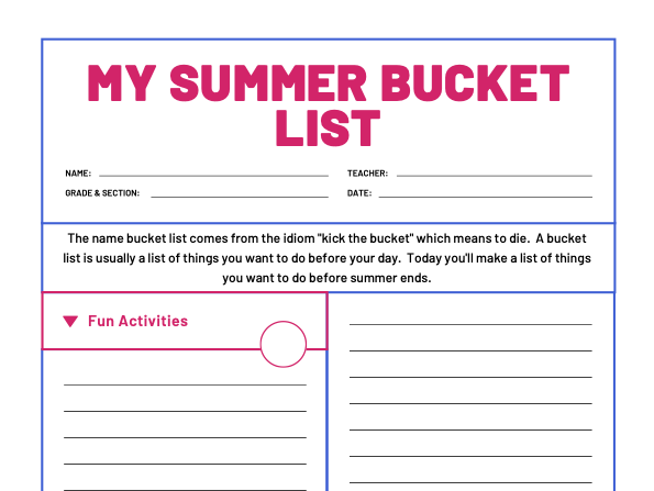 Summer Bucket List - End of Year Activity | Teaching Resources