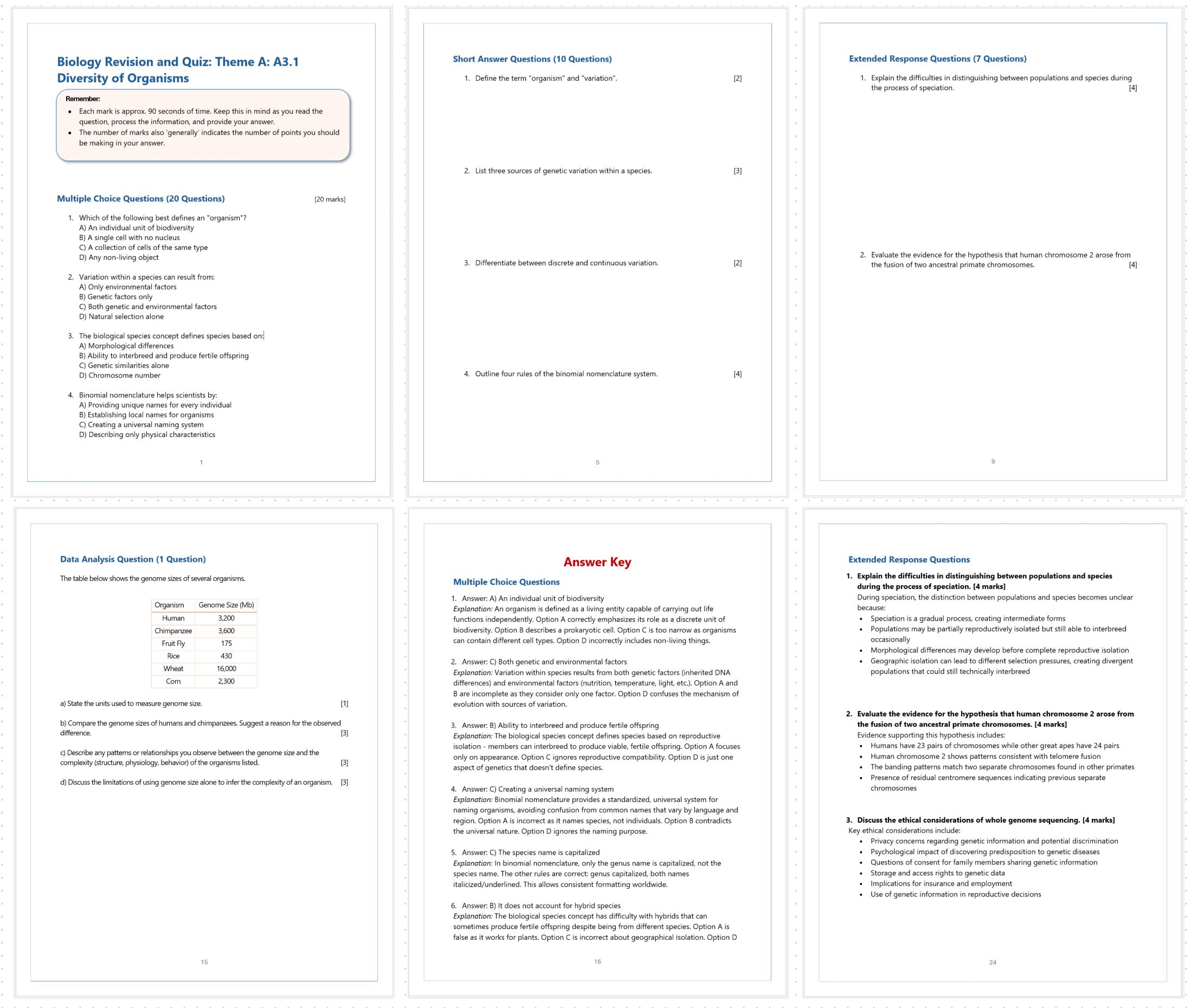 IB DP Biology A3.1 Diversity of Organisms Quiz and Revision Worksheets ...