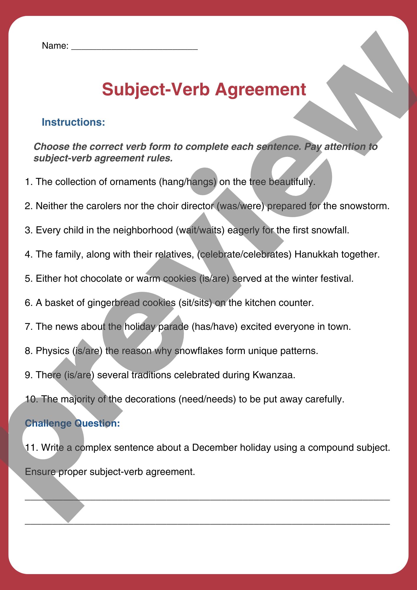 December Grammar Worksheets with Answer key | December ELA Review ...