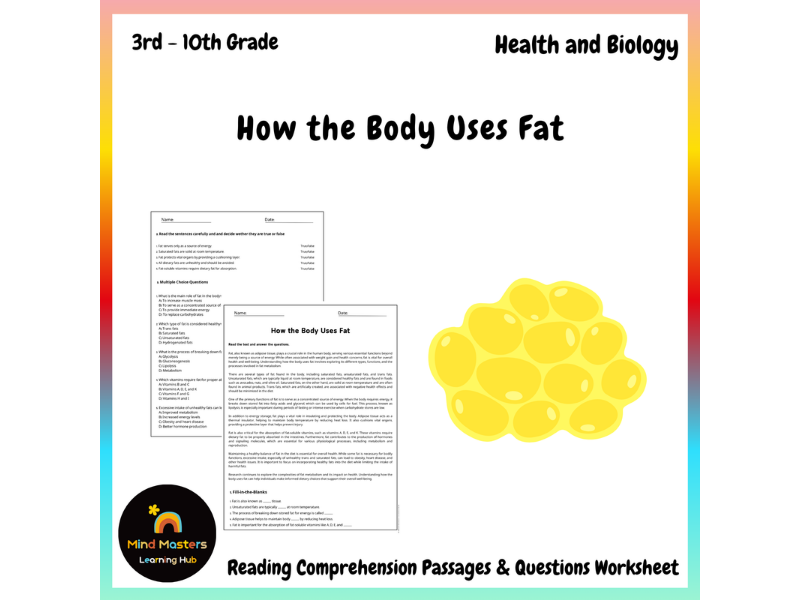 How the Body Uses Fat Reading Comprehension Passages & Questions ...