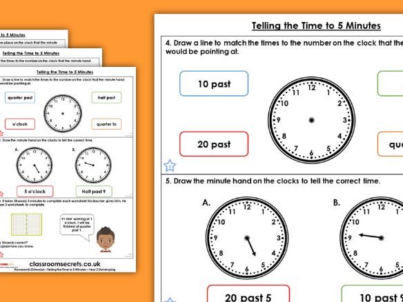 Year 2 Telling Time To 5 Minutes Summer Block 1 Maths Homework 