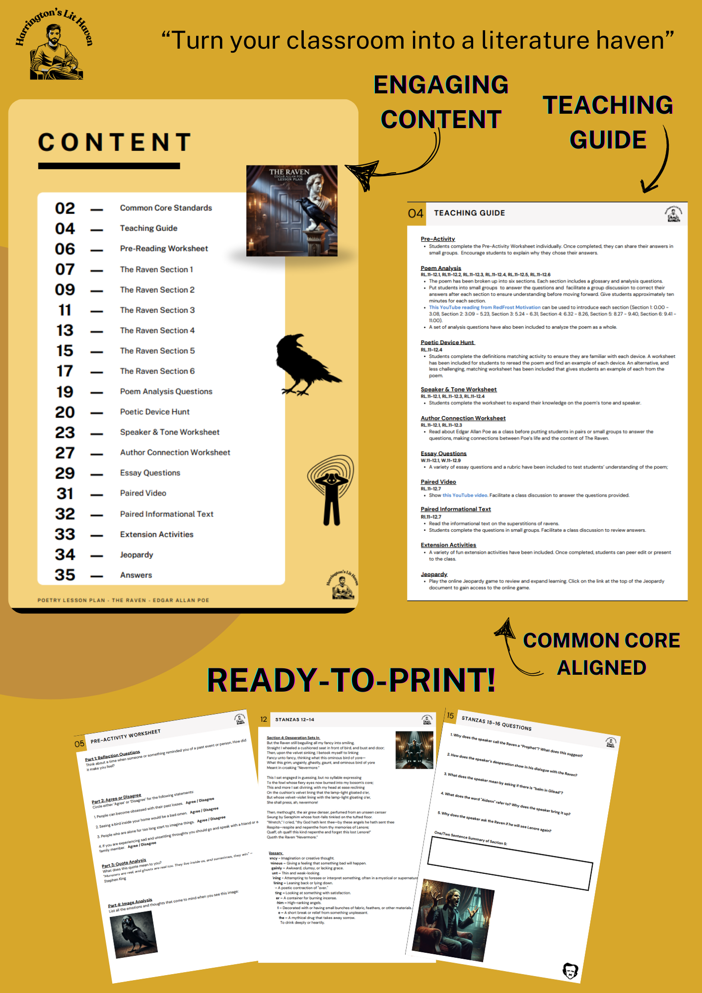 The Raven - Edgar Allan Poe - 1 Week Unit - No Prep - 42 Pages ...