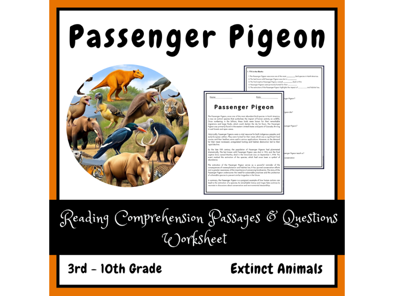 Passenger Pigeon Reading Comprehension Passages & Questions Worksheets ...