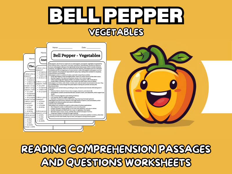 Bell Pepper - Vegetables Reading Comprehension Passages and Questions ...
