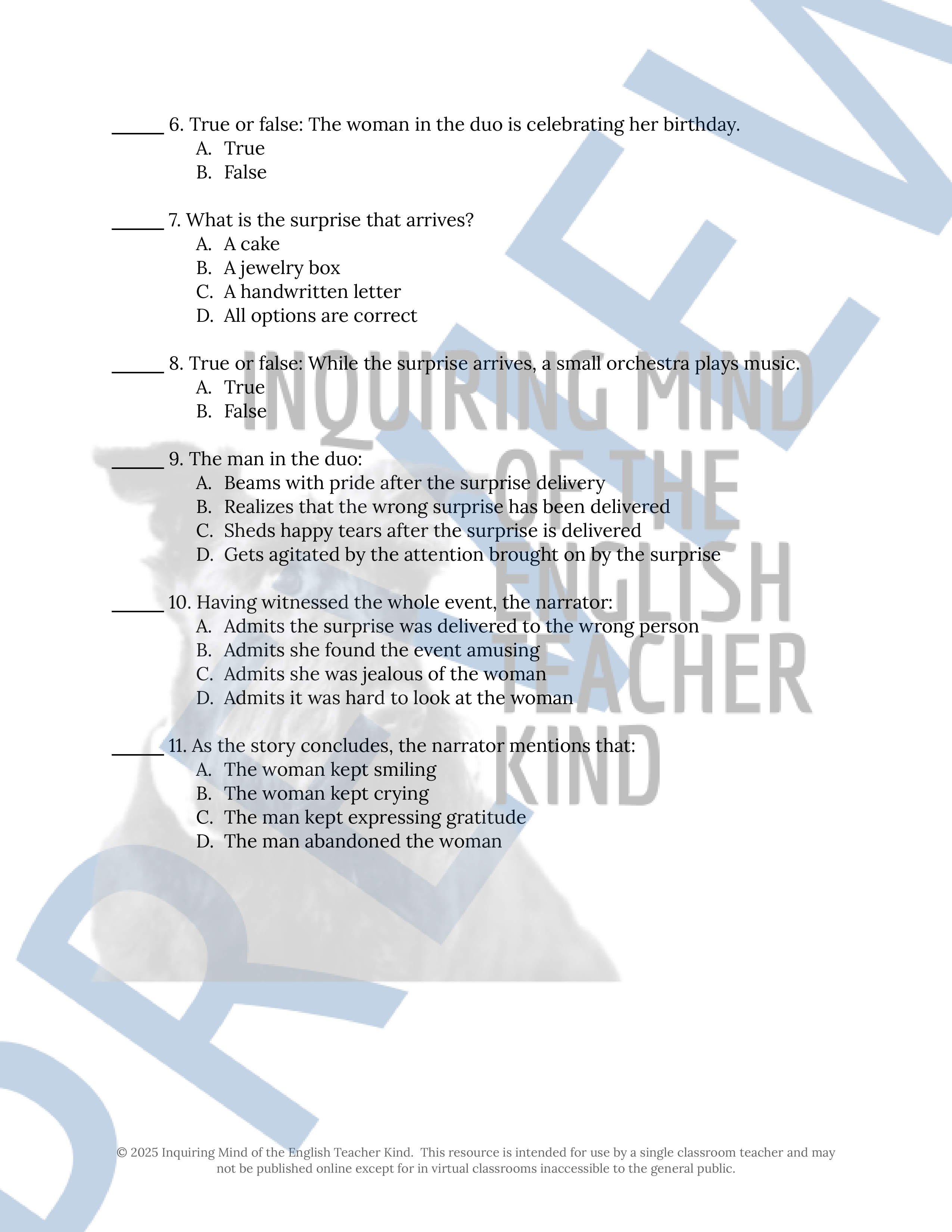 "Birthday Party" by Katharine Brush Quiz and Answer Key (Short Story ...