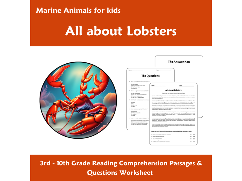 All About Lobsters Reading Comprehension Passages & Questions ...