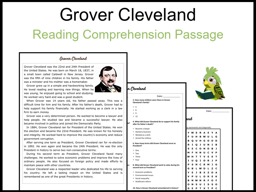 Grover Cleveland Reading Comprehension and Word Search | Teaching Resources