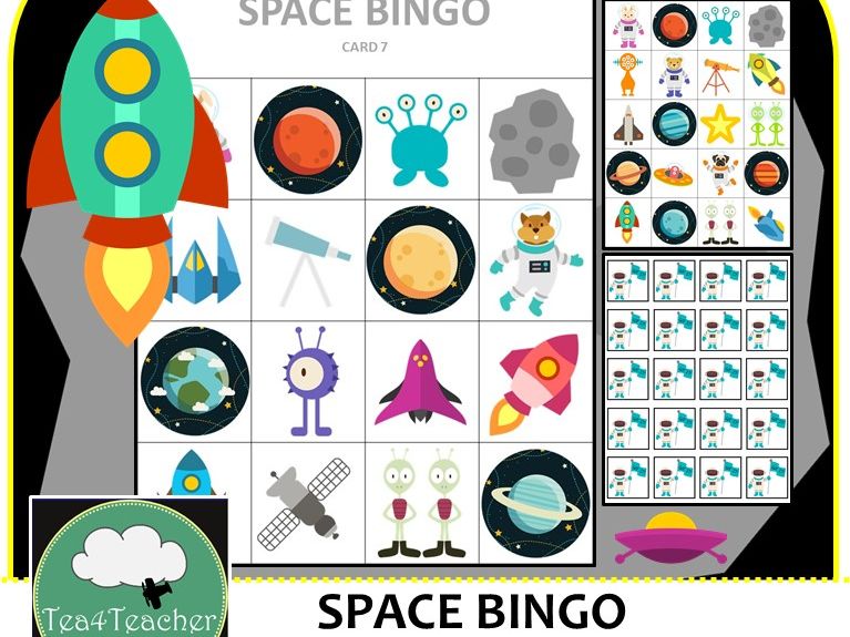 Space Bingo - Cute Space Themed Bingo Game for Preschool & K-2 kids ...