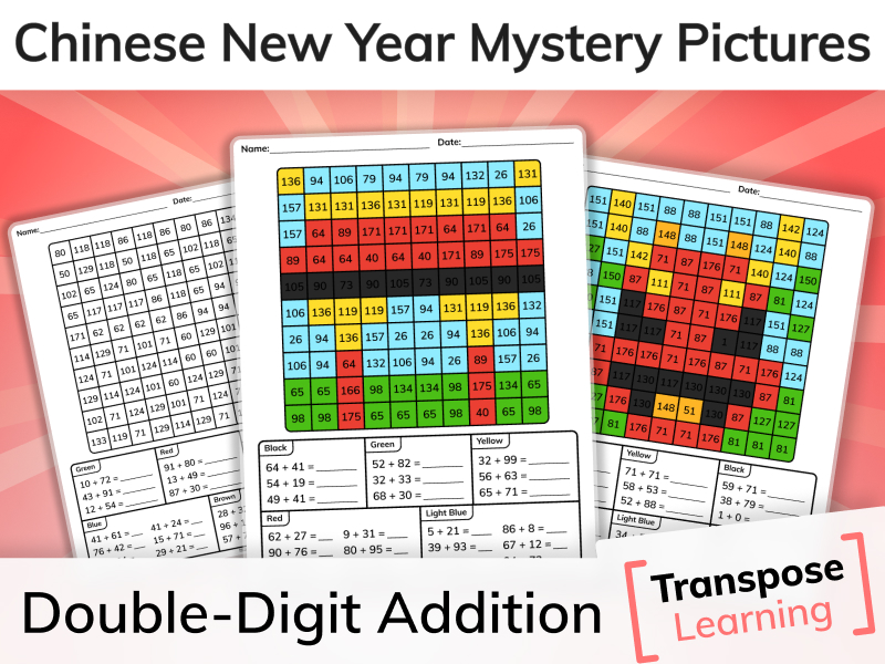 Chinese New Year Double-Digit Addition Mystery Pictures | Math Review ...