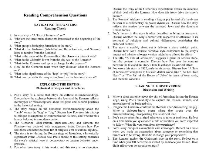 A Tale of Jerusalem by Edgar Allan Poe with Reading Comprehension ...