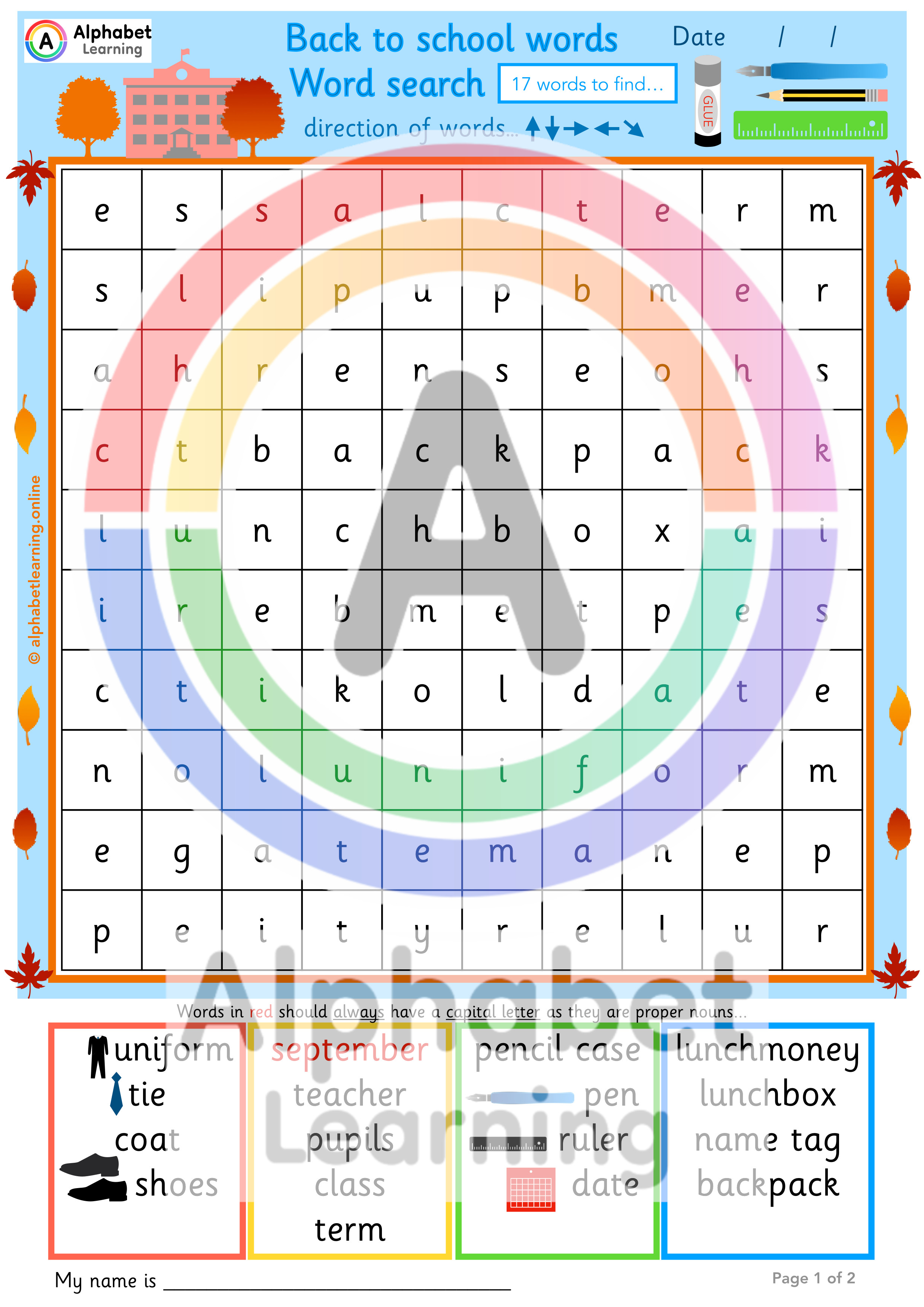 Wordsearch - Back to school words | Teaching Resources