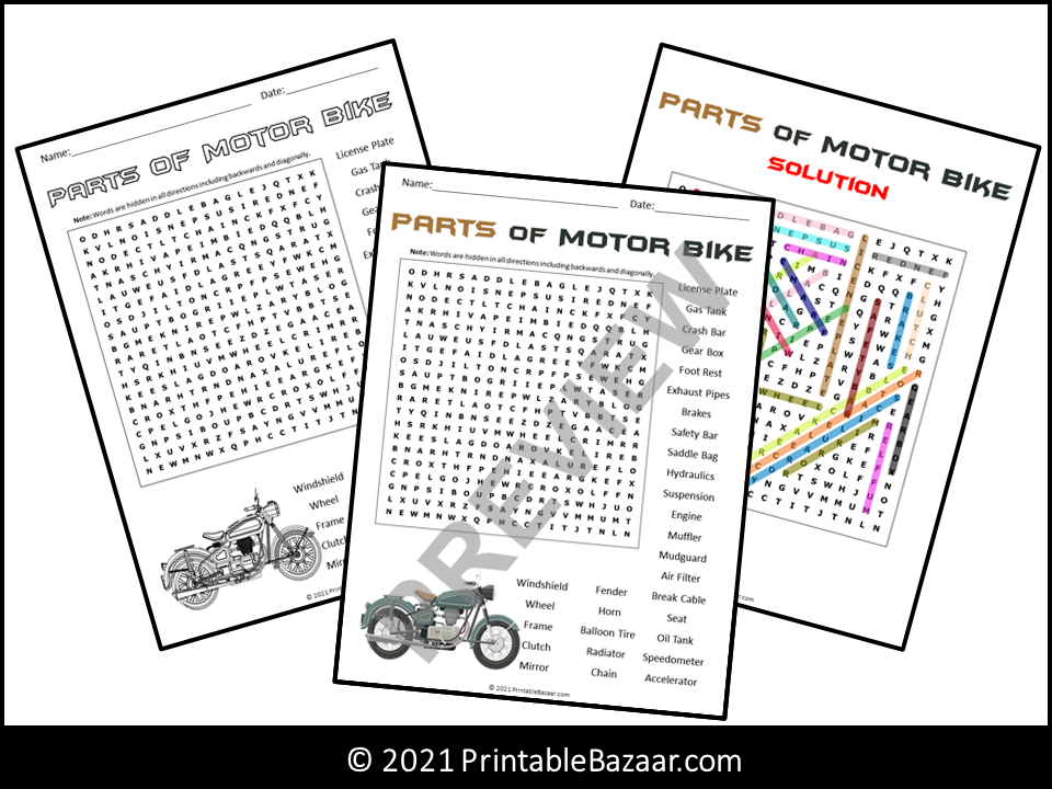 Motorcycle Word Search Printable