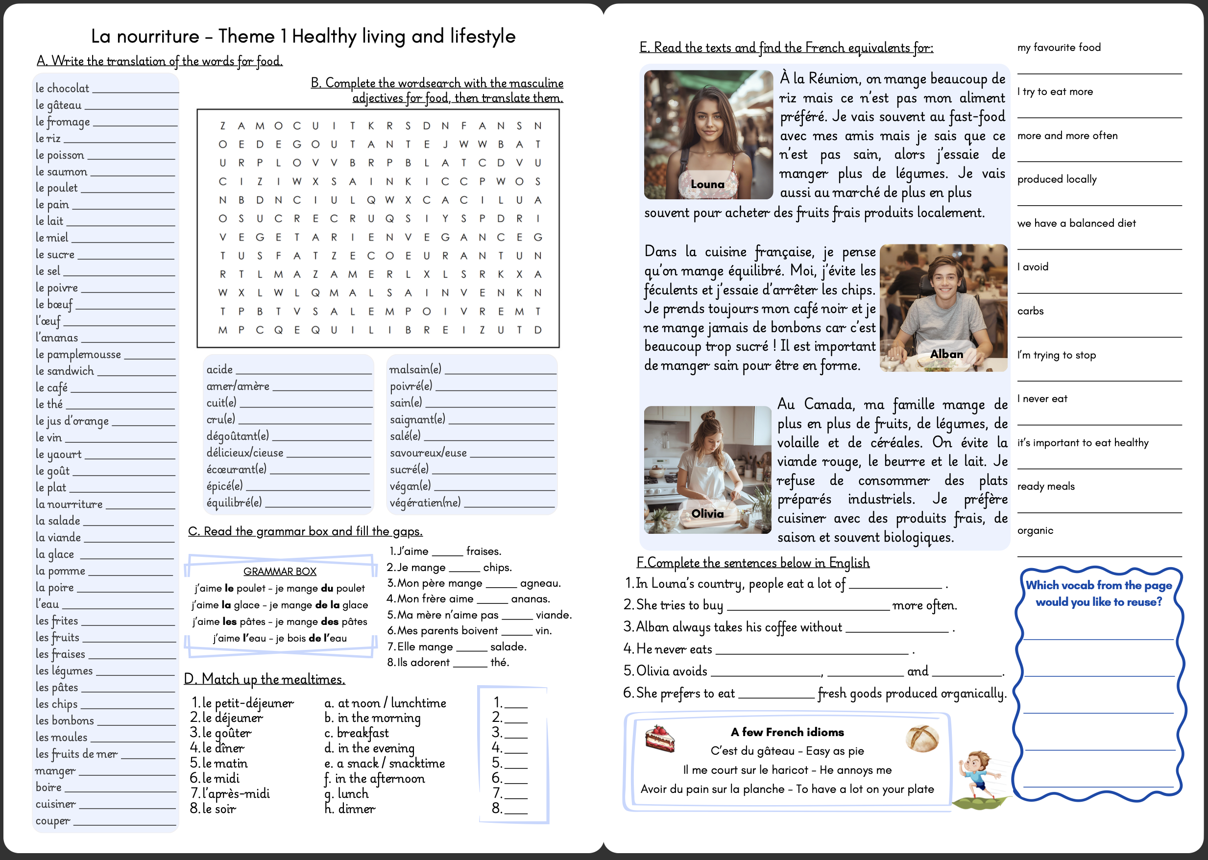 La nourriture - Food and tenses worksheet - GCSE French | Teaching ...