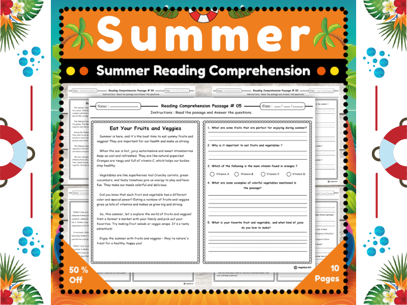 Summer Reading Packet : Engaging Comprehension Passages & End of Year ...