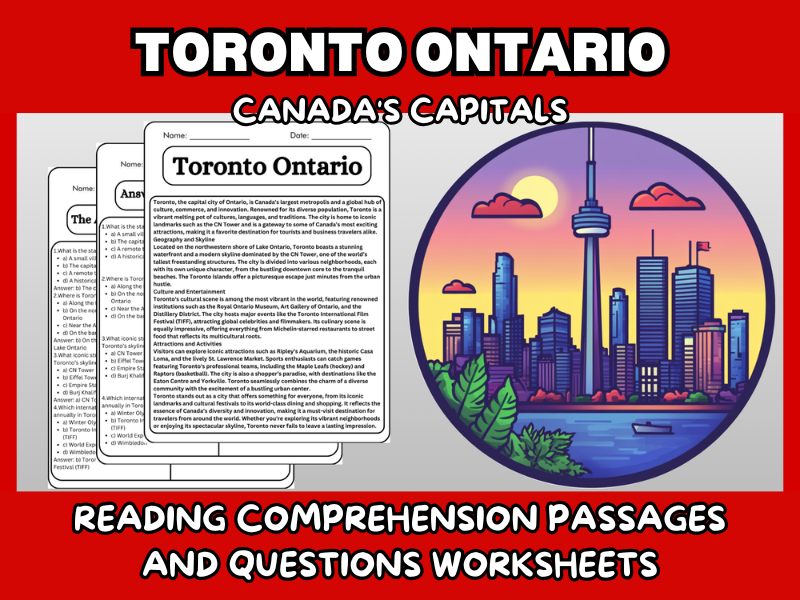 Toronto Ontario - Canada’s Capitals Reading Comprehension Passages ...