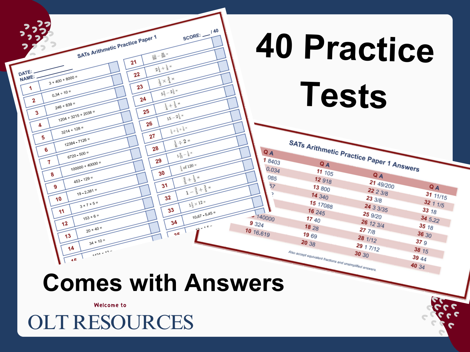 Year 6 SATs Maths Arithmetic One-Page Practice Papers x40 with Answers ... Year 6 SATs Maths Arithmetic One-Page Practice Papers x40 with Answers ...