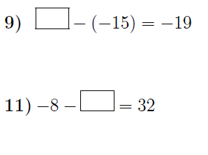Subtracting integers: missing numbers worksheets (with solutions ...
