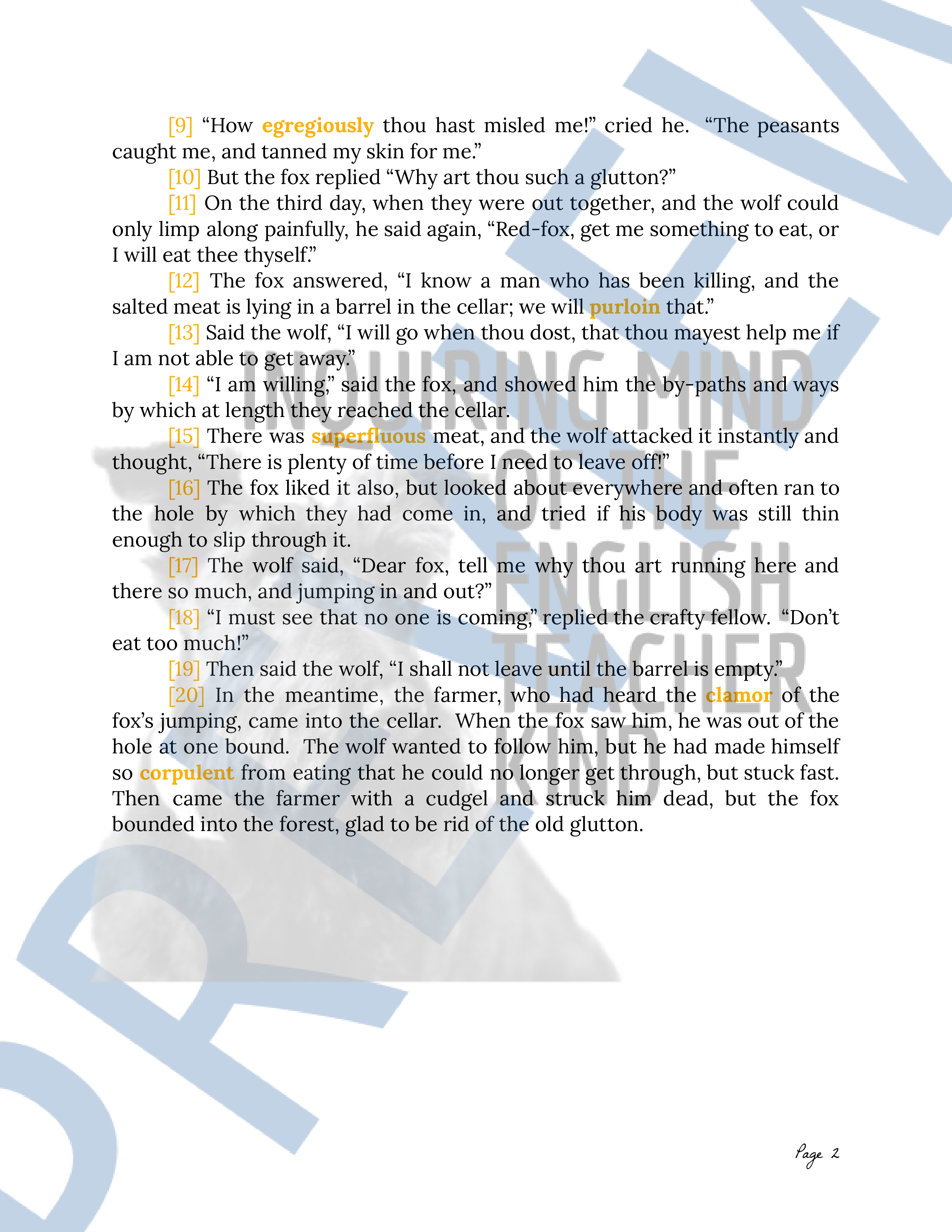 "The Wolf and the Fox" Close Reading Analysis Worksheet | Grimm's Fairy ...