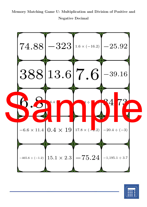 Memory Matching Game | Multiplication and Division of Positive and ...