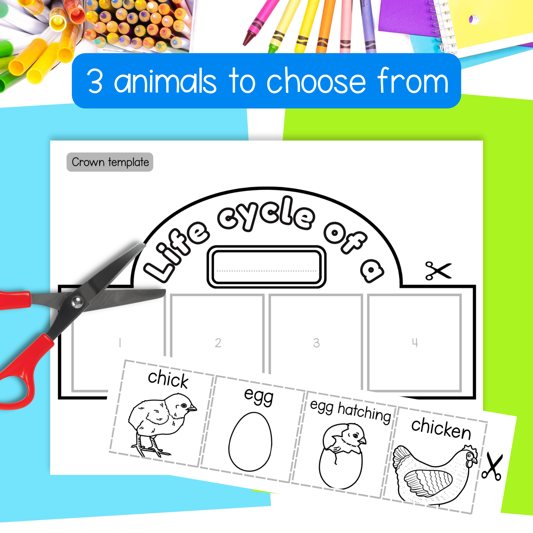 Life cycle crown craft templates for butterfly frog chicken KS1 ...