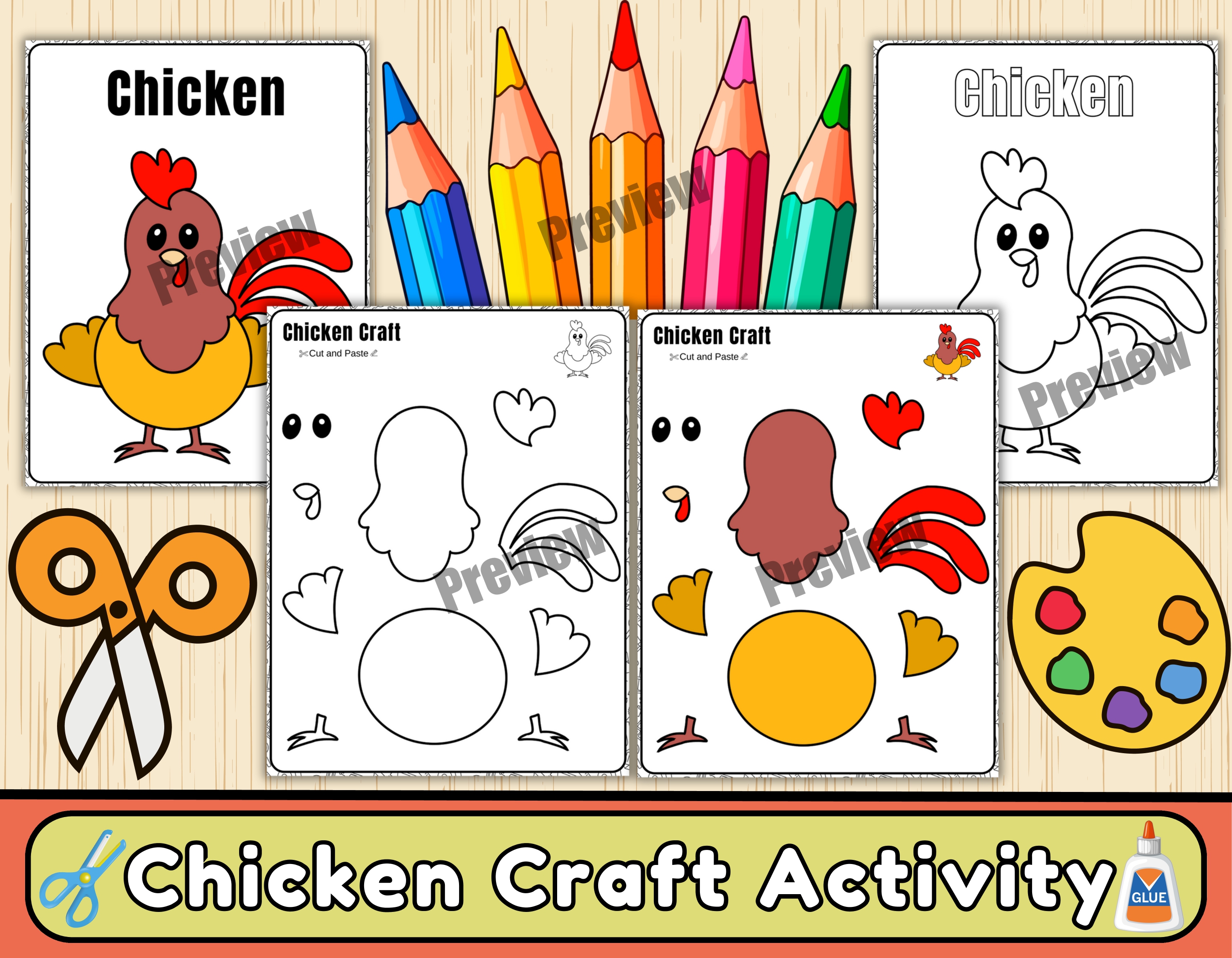 Chicken Craft Activity – Cut and Paste Farm Animal Craft for Kids ...
