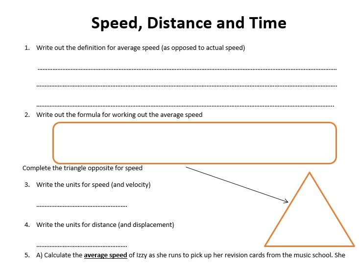 GCSE Physics Worksheet Speed Distance Time Definition Formula Q A GCSE Physics Worksheet Speed Distance Time Definition Formula Q A