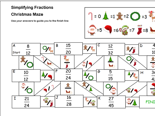 Christmas Maths - Simplify Fractions Maze | Teaching Resources