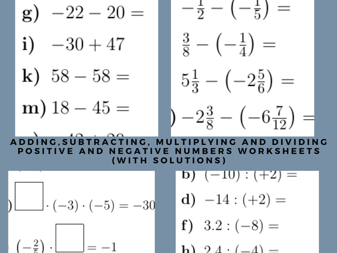 Adding Subtracting Multiplying And Dividing Positive And Negative