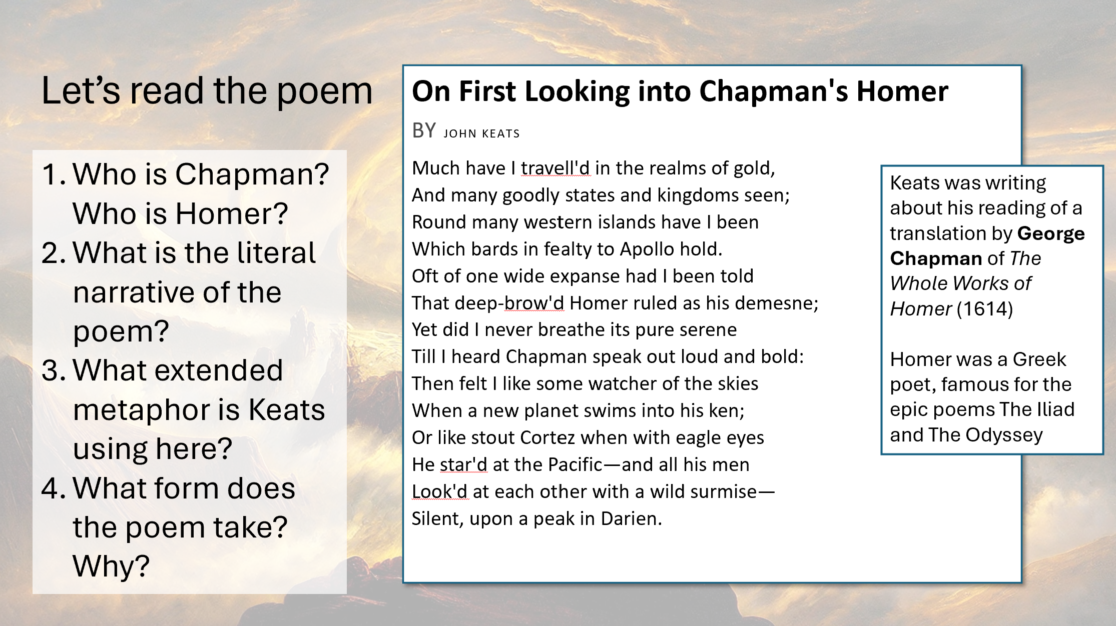 On First Looking into Chapman's Homer by John Keats | Teaching Resources