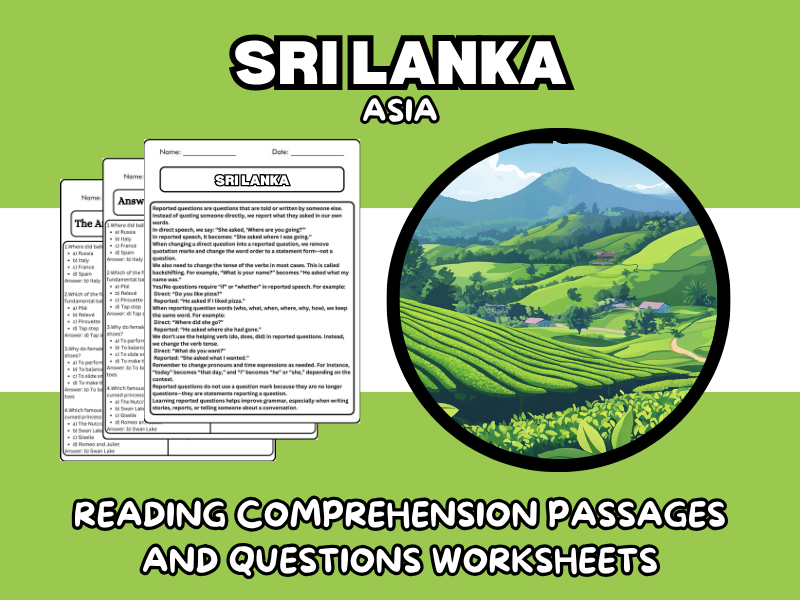 Sri Lanka - Asia Reading Comprehension Passages & Questions Worksheets ...