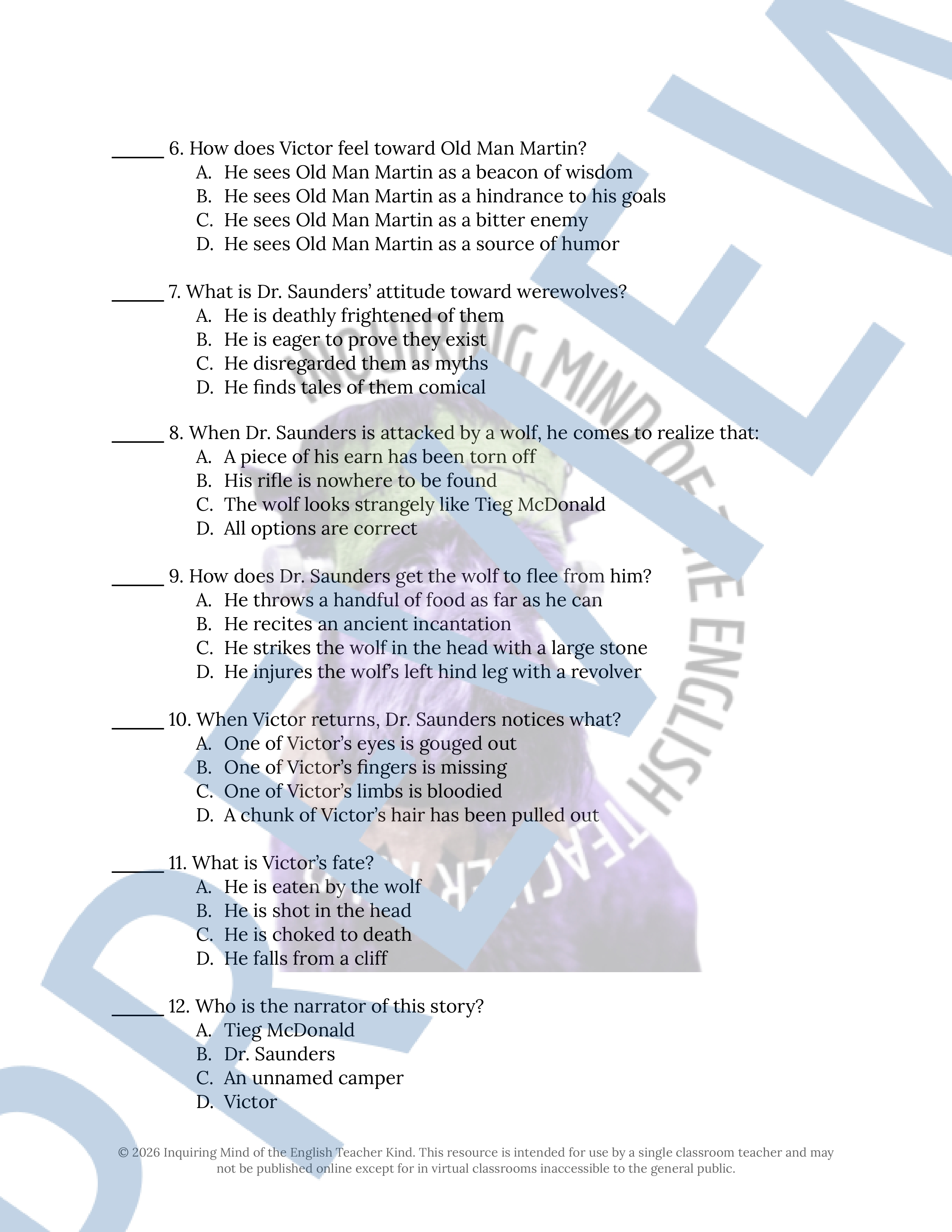 "The Wolf" by Sewell Peaslee Wright Quiz and Answer Key | Weird Horror ...